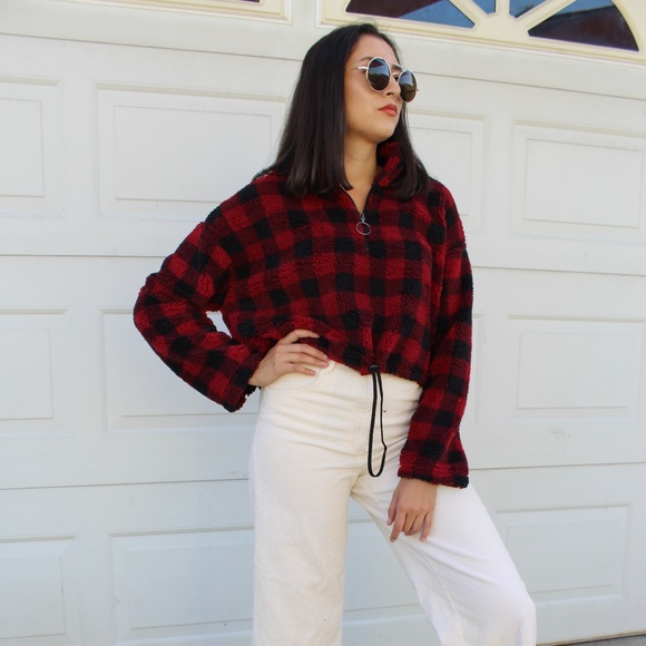 Tops | Fall Favorite Collectionred Plaid Crop Sweater | Poshmark
